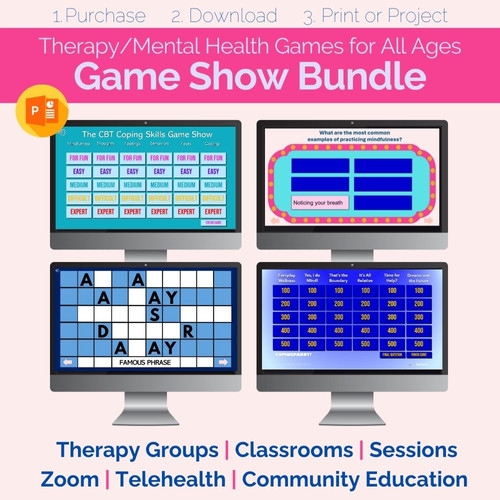 Therapy Game Show Bundle | Group Therapy Activities | Therapy Games ...