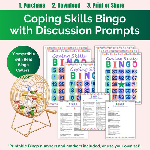 Coping Skills Bingo Therapy Game with Discussion Prompts for Clients ...