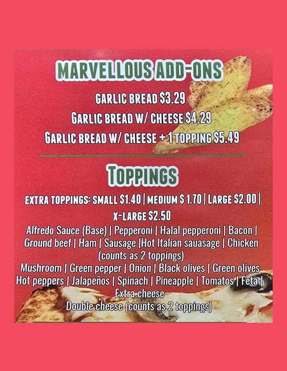 MENU | Marvellous Pizza