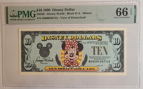 1990 DA Series $10 Minnie Disney Dollar - PMG 66 EPQ | JNP Disney