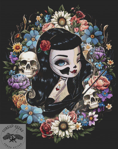 Skully Pin Up Counted Cross Stitch Chart - Simona Candini | Thread Geeks