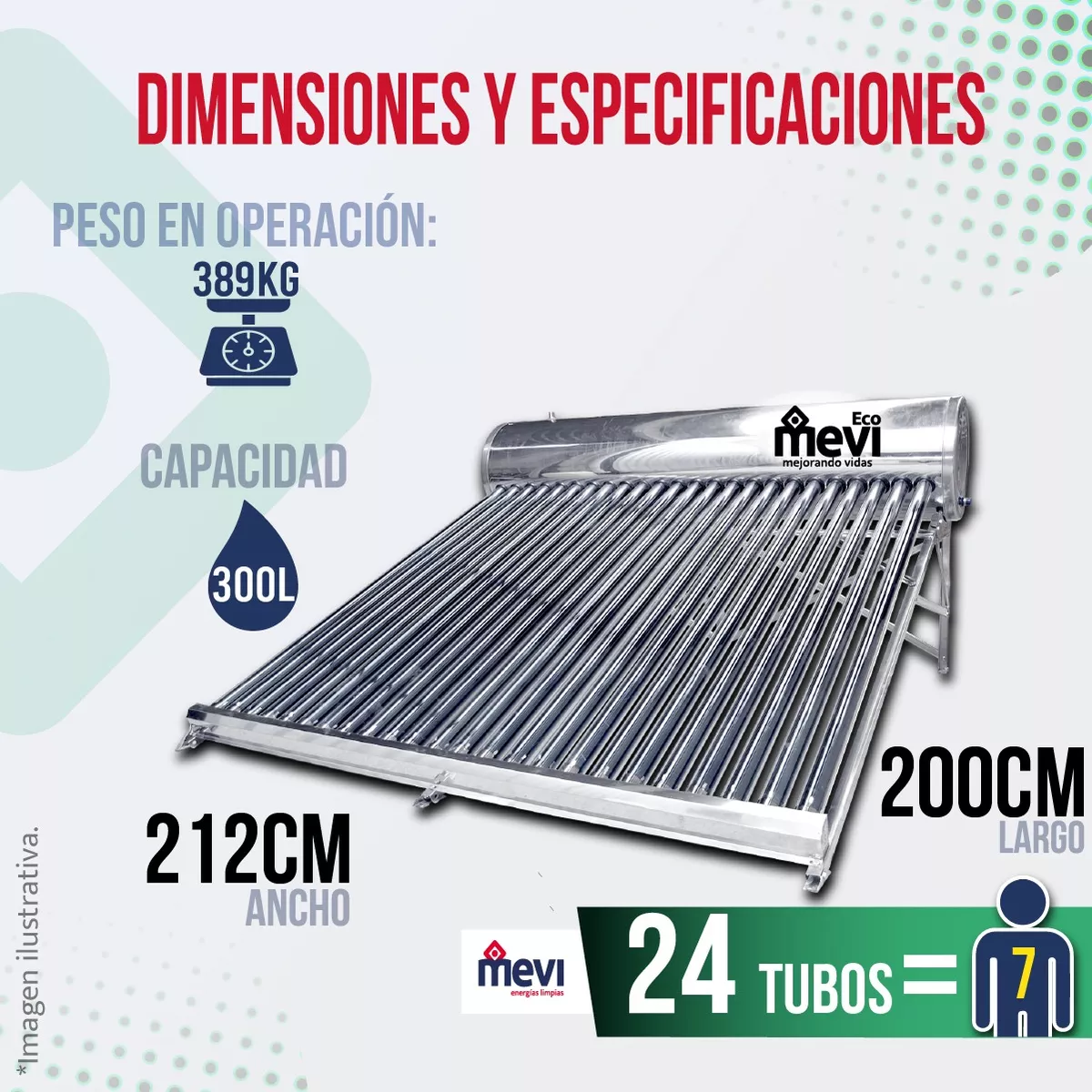 Calentador Solar MEVI ECO / 24 tubos - 300 litros | Servicios Tecnicos