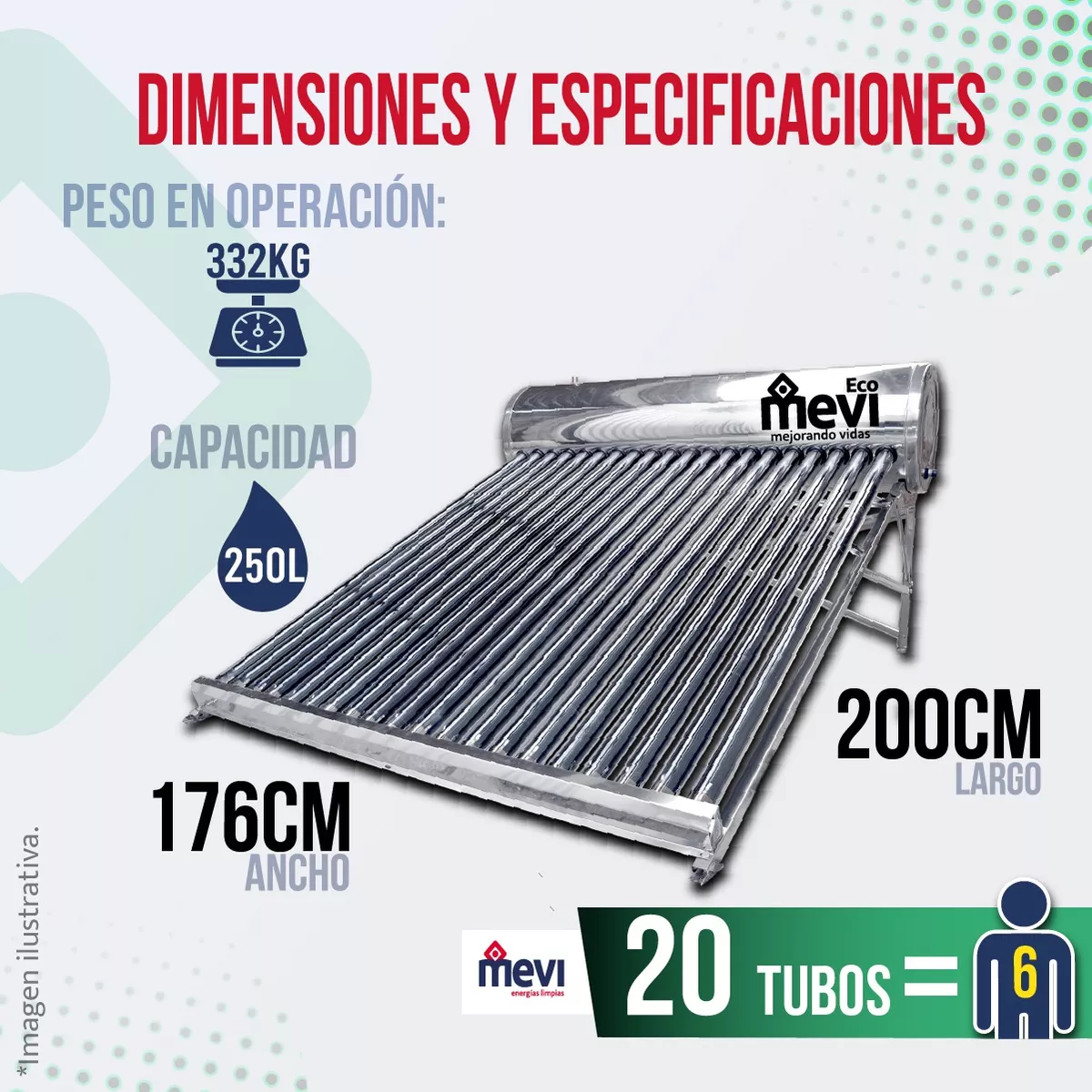 Calentador Solar MEVI ECO / 20 tubos - 250 litros | Servicios Tecnicos