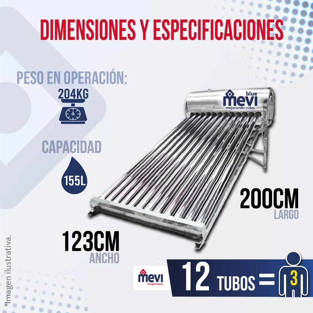Calentador Solar MEVI HP / 12 tubos - 150 litros | Servicios Tecnicos