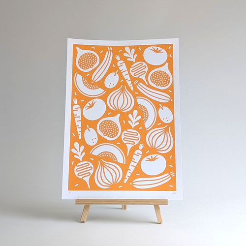 FRUIT & VEG SCREEN PRINT - ORANGE | Laurie Hastings