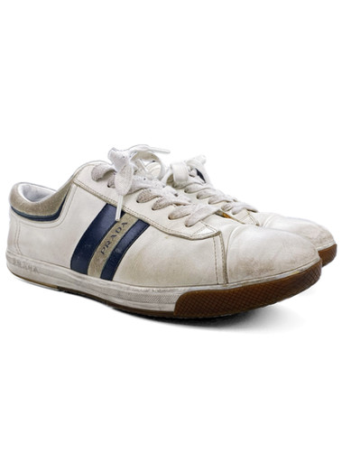 SS13 Prada Linea Rossa White Leather Striped Sneakers | ArchiveThreads