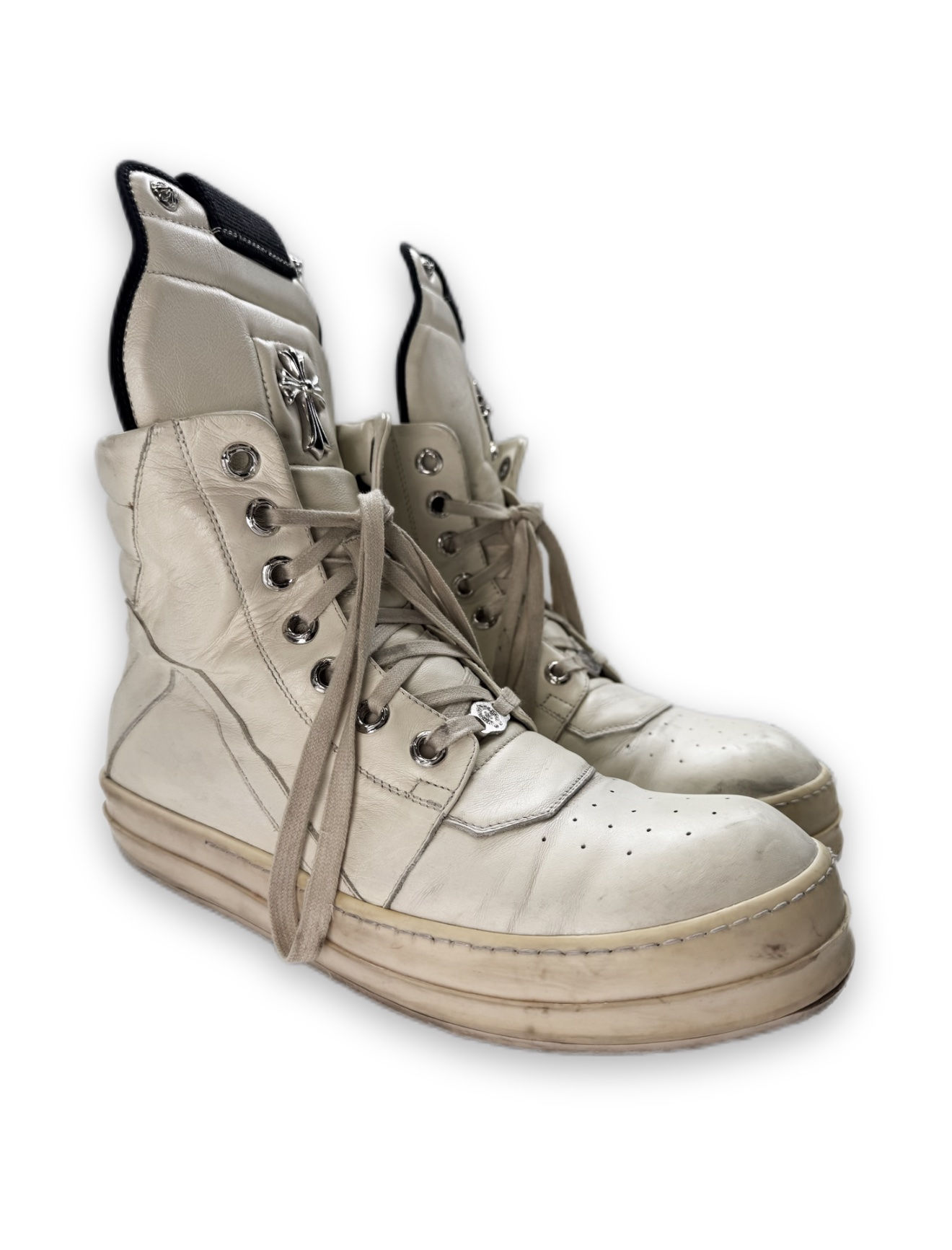 Chrome Hearts x Rick Owens Rhodium White Leather Dagger Geobaskets ...