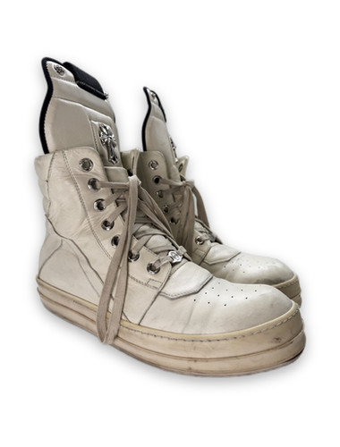 Chrome Hearts x Rick Owens Rhodium White Leather Dagger Geobaskets ...