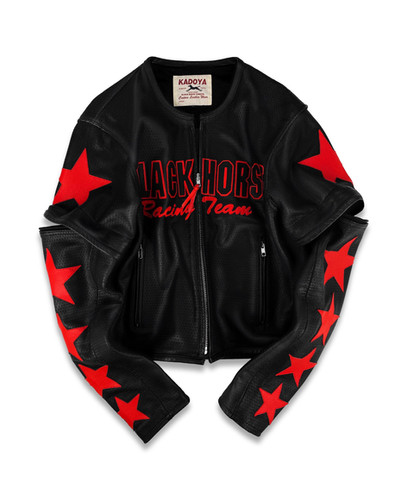 90s Kadoya ‘Black Horse’ Perforated Leather Star Biker Jacket ...