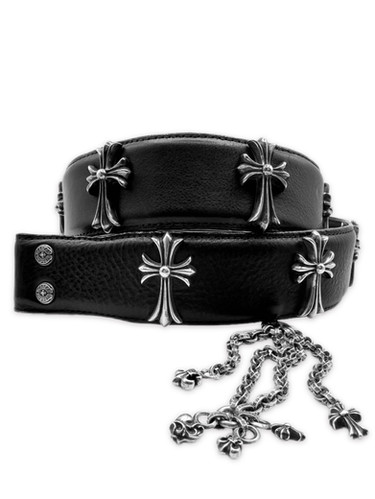 Chrome Hearts Cemetery Cross Strap Paperchain Charm Leather Belt Strap ...