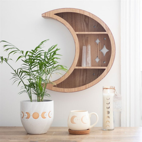 Wooden Crescent Moon Wall Shelf | Earthly Creations