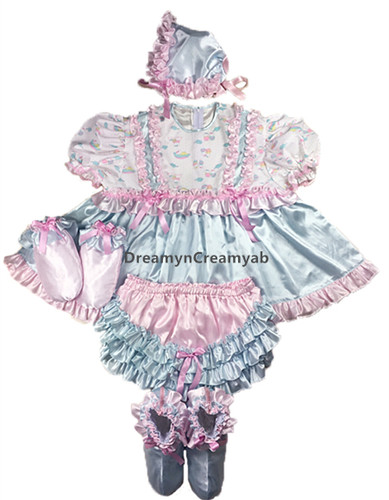 ADULT BABY RUFFLES SATIN FULL DRESS SET | dreamyncreamyab