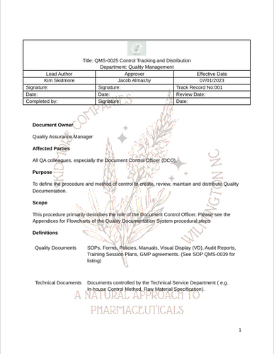 SOP-0025 Quality Documentation-Control Tracking and Distribution docx | Atlas Pharma Cons.