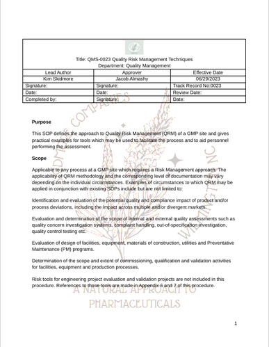 SOP-0023 Quality Risk Management Techniques docx | Atlas Pharma Cons.