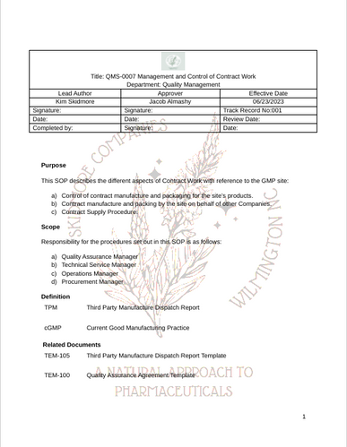 SOP-0007 Management and Control of Contract Work docx | Atlas Pharma Cons.