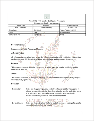 SOP-0035 Vendor Certification Procedure docx | Atlas Pharma Cons.