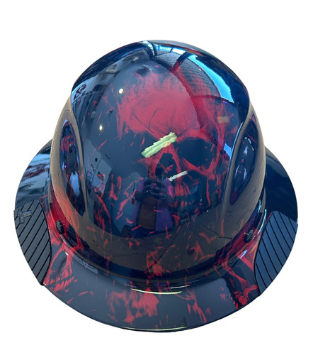 Lift Fiber Resin Full Brim Hardhat Red Flaming Skulls | bagrbuck