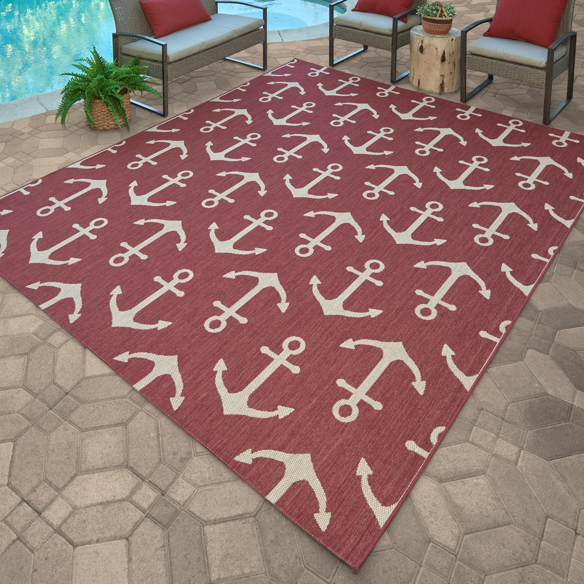 Anchors Red | Naples |OUTDOOR RUG | Gertmenian