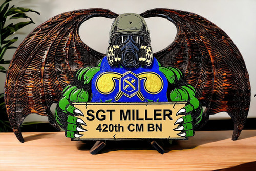 CBRN Wood Chemical Dragon Desk Plaque with Stand | TRIGON Creations LLC