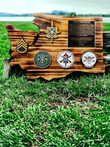 WA State Shaped Wood Plaques | Custom 3D Logos | Retire