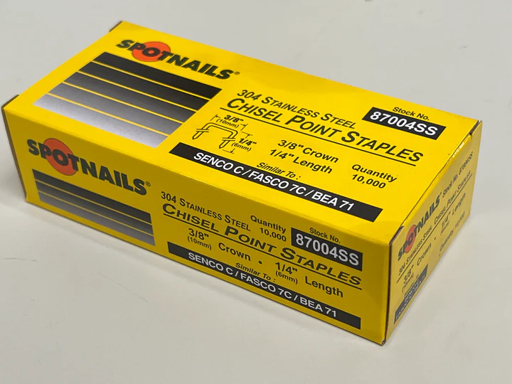 Spotnails 87004SS 3/8in Crown x 1/4in leg staples | Conspec Limited Berm