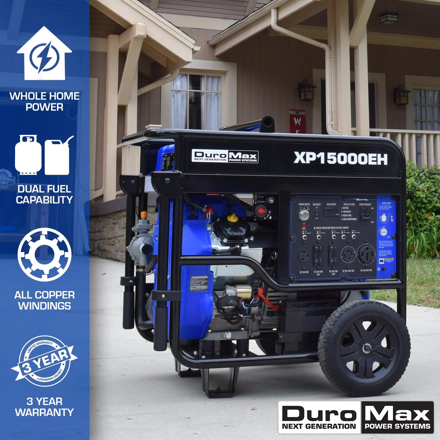 Duromax 15,000 watt dual fuel generator | Conspec Limited Berm