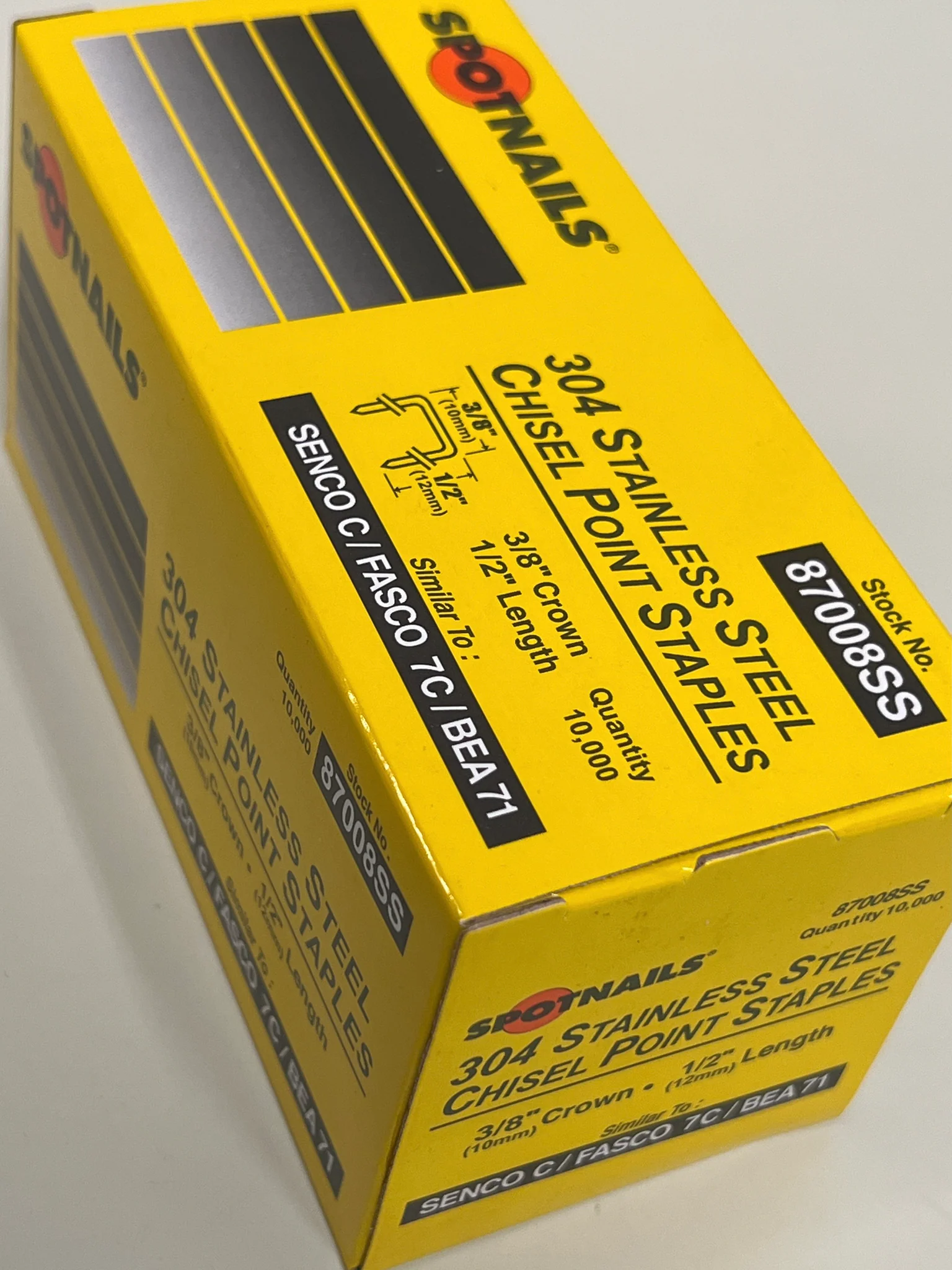 Spotnails 87008SS 3/8in Crown x 1/2in leg staples | Conspec Limited Berm