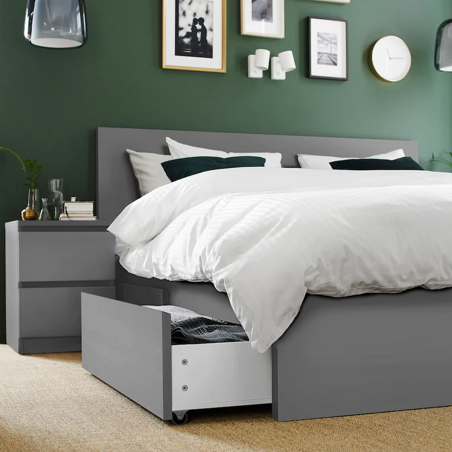 IKEA Malm full/double high bed frame with 2 drawers gray stained ...