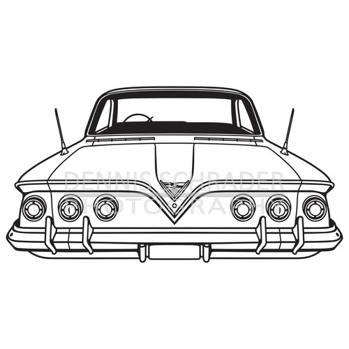 Chevrolet Impala 1961 Rear Digital Download Car Illustration svg Vector ...