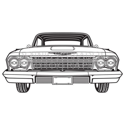 Chevrolet Impala 1962 Front Digital Download Car Illustration svg ...
