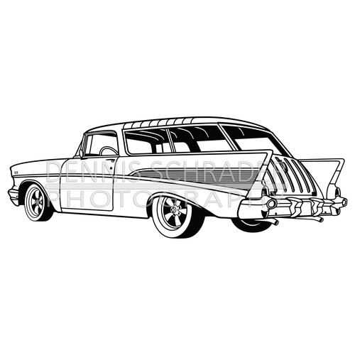 Chevrolet Nomad 1957 3QTR Rear Digital Download Car Illustration svg ...