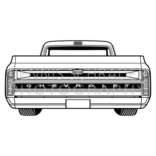 Chevrolet C10 Pick Up Truck 1970 Rear Digital Download Illustration svg ...
