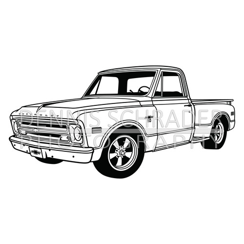 Chevrolet C10 Truck 1967 3QTR Digital Download Illustration svg Vector ...