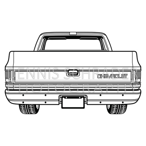 Chevrolet C10 Pick Up Truck 1985 Rear Digital Download Illustration svg ...