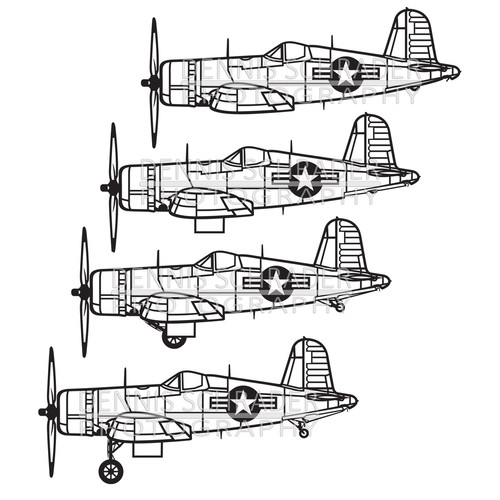 F4U Corsair Fighter Plane Side Landing Digital Download Illustration ...