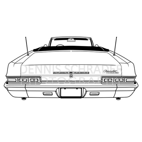 Chevrolet Impala SS Cnvt 1966 Rear Digital Download Car Illustration ...