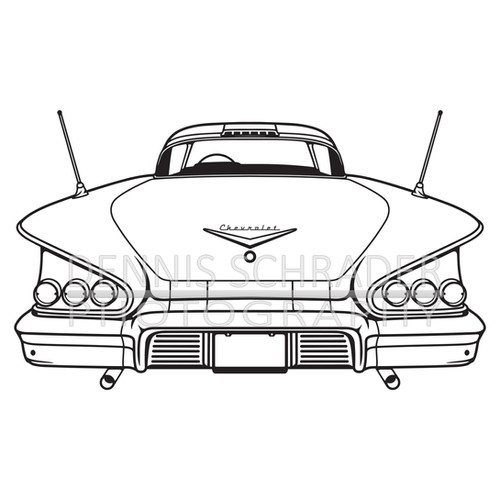 Chevrolet Impala 1958 Rear Digital Download Car Illustration svg Vector ...