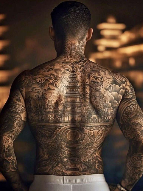 vertical back tattoos men