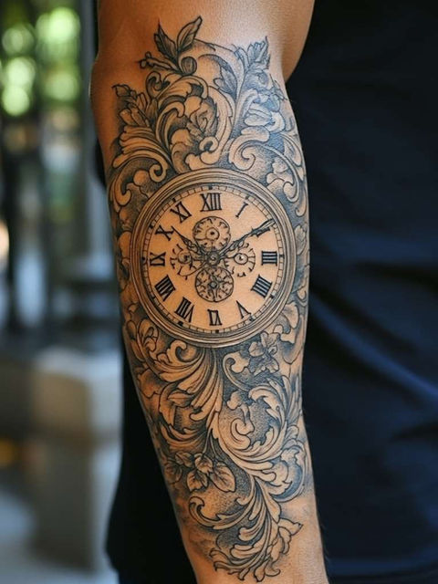 clock tattoo forearm