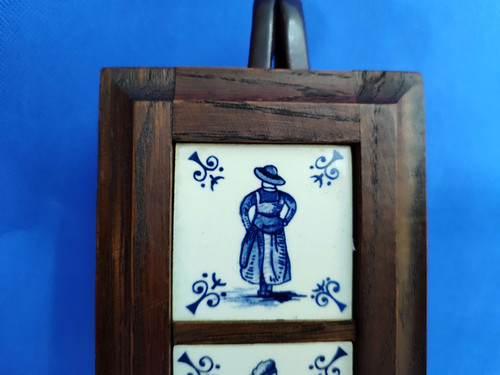 Small Vintage Delft Blue Frame with 3 little tiles | Dutch Art Deco