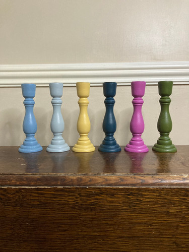 Multicoloured handpainted wooden candlesticks | Wren & Finch
