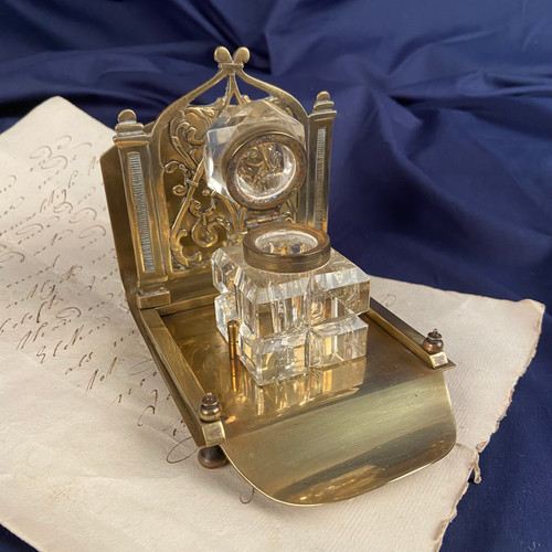Victorian Brass Inkwell and Letter Rack | R.J. Maypole