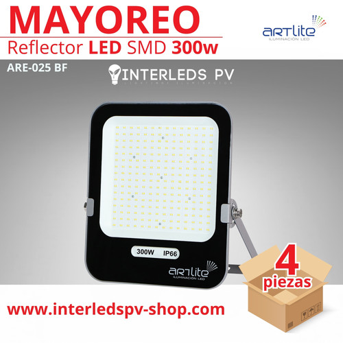 MAYOREO 4pz Reflector LED SMD Slim Cuadrado 300W- Artlite | InterLEDs PV