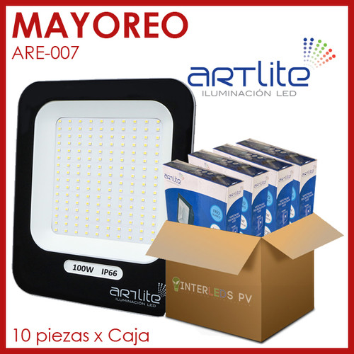 MAYOREO 10pz Reflector LED SMD Slim Cuadrado 100W- Artlite | InterLEDs PV