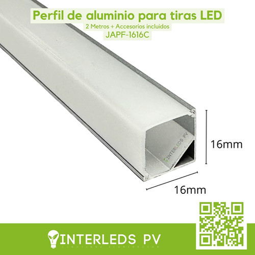 Perfil de aluminio 2mts angulo cuadrado JAPF-1616C | InterLEDs PV