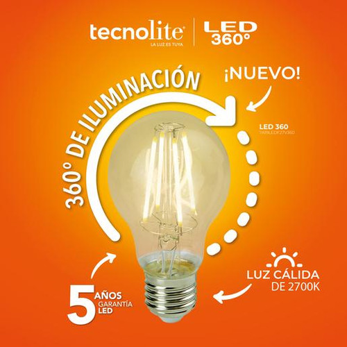 Foco LED Filamento A19 7W 2700K 110V 7A19LEDF27V360 | InterLEDs PV