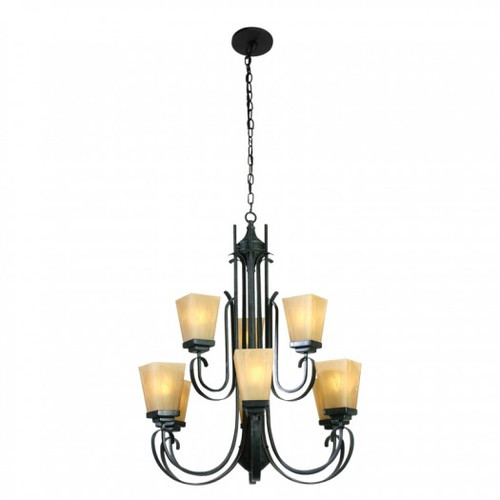 Candil Forja 9L Verde Antiguo - C1086-3+6 - CALUX | InterLEDs PV