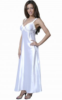 V6010 - Satin and Lace Long Night Gown | laelegantlingerie
