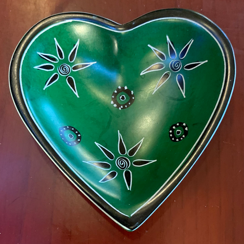 4” Handcarved Soapstone Heart Dish Green | The Esther Project