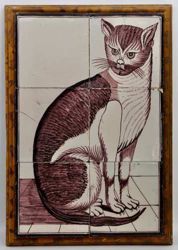 Dutch Delft 18th Century Tiles of Cat - Violet Glaze on White ...